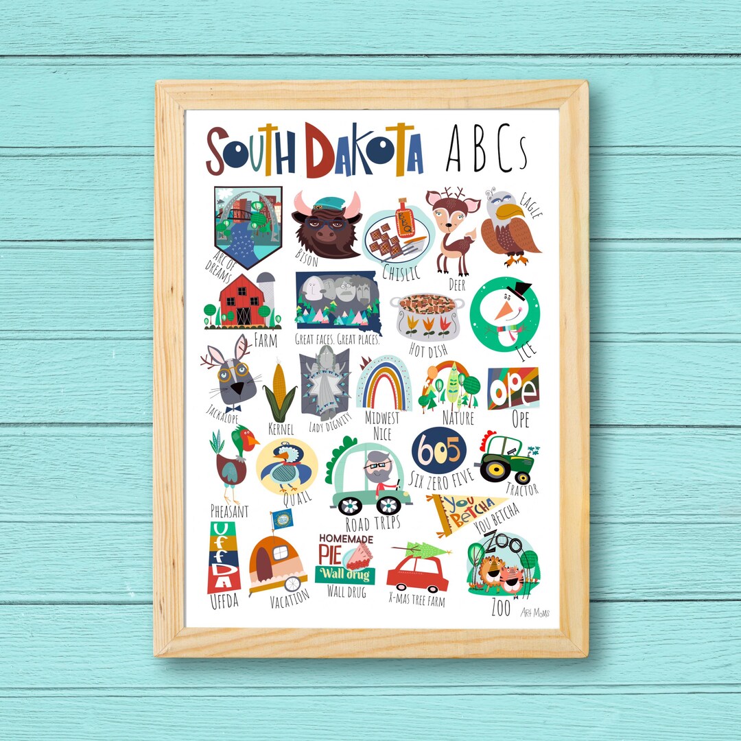 Art Moms South Dakota ABC, Alphabet Poster, Kid Room Decor, Air Bnb ...