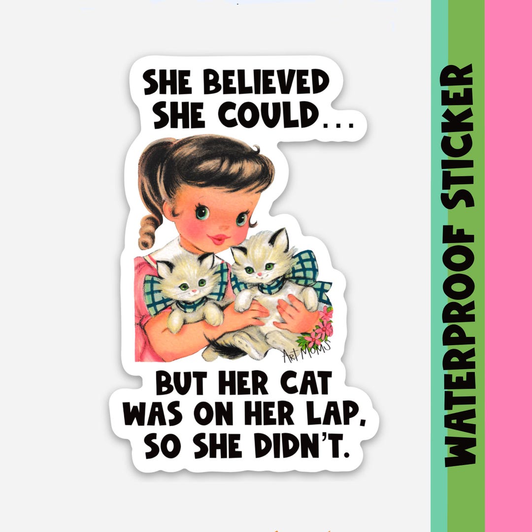 Cat on Her Lap Vinyl Stickers, Cat Lady Sticker, Vintage Inspired ...
