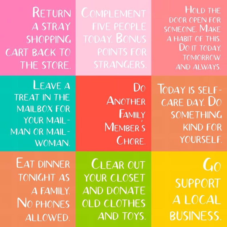 Random Acts of Kindness Challenge and Positive Cards - Etsy