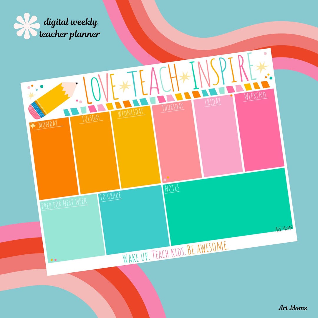 DIGITAL Printable Teacher Weekly Planner, Grading Planner, Teacher Gift ...