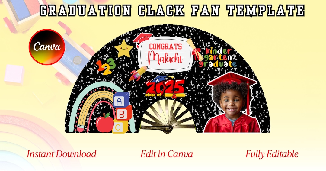 Pre-k Graduation Clack Fan Template: Editable Canva Design (instant ...