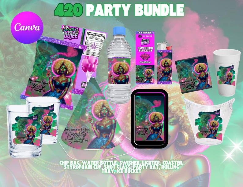 Editable 420 Party Bundle, Cannabis Theme, DIY Canva Templates (digital ...