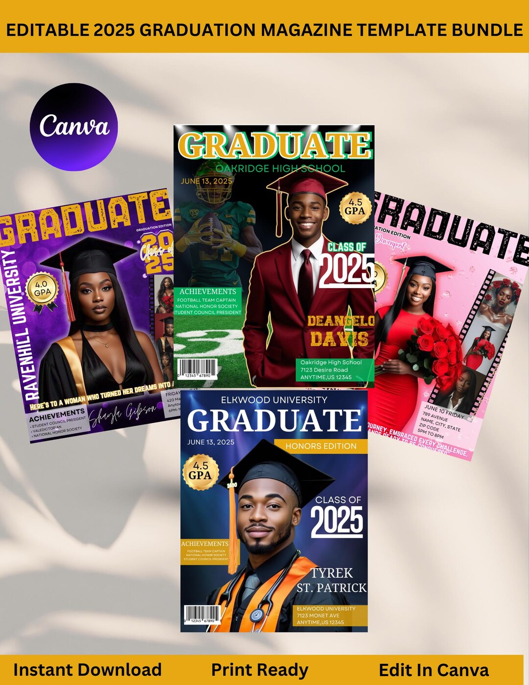 Editable Graduation Magazine Cover Template | 4 Canva Templates ...