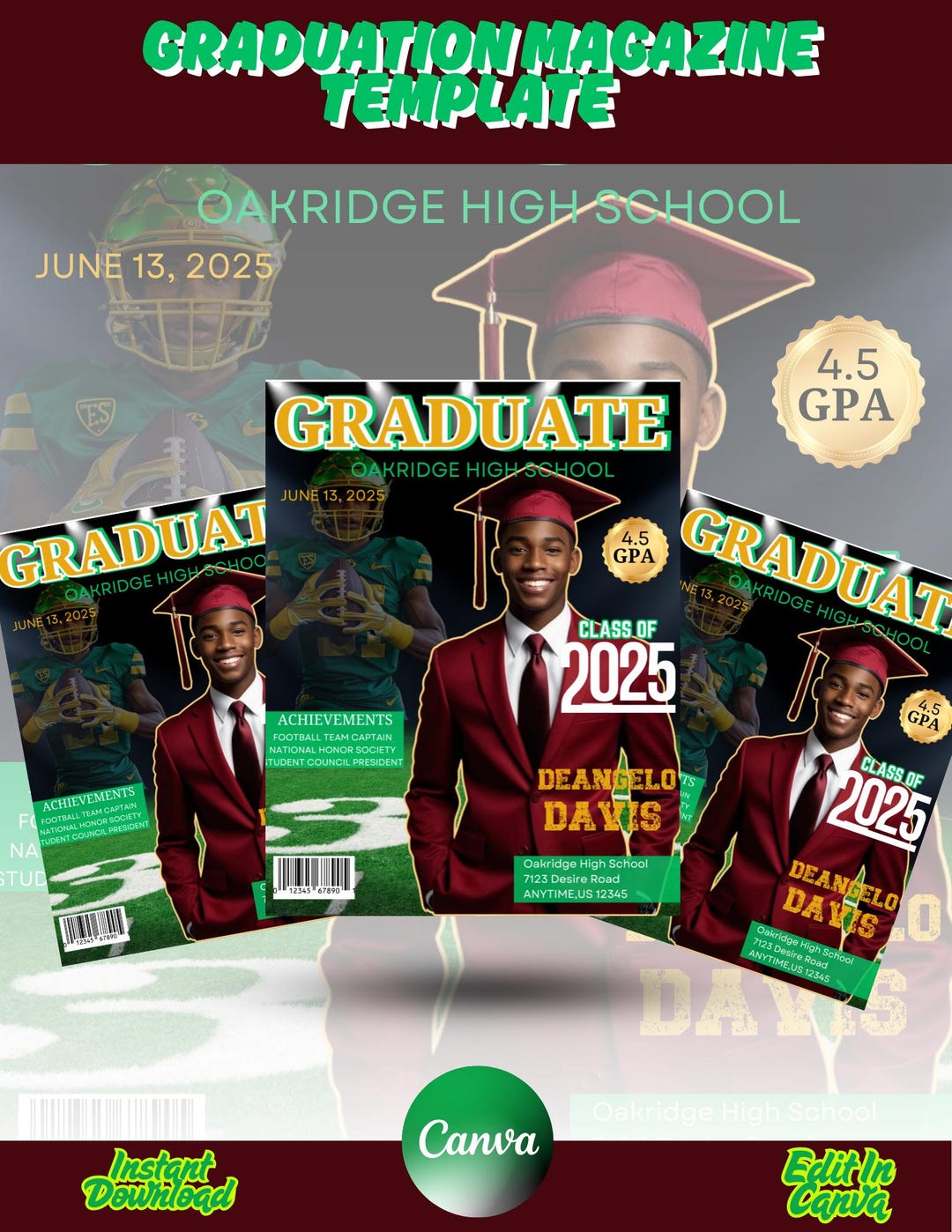 Editable Graduation Magazine Template: Senior Party Keepsake (canva ...