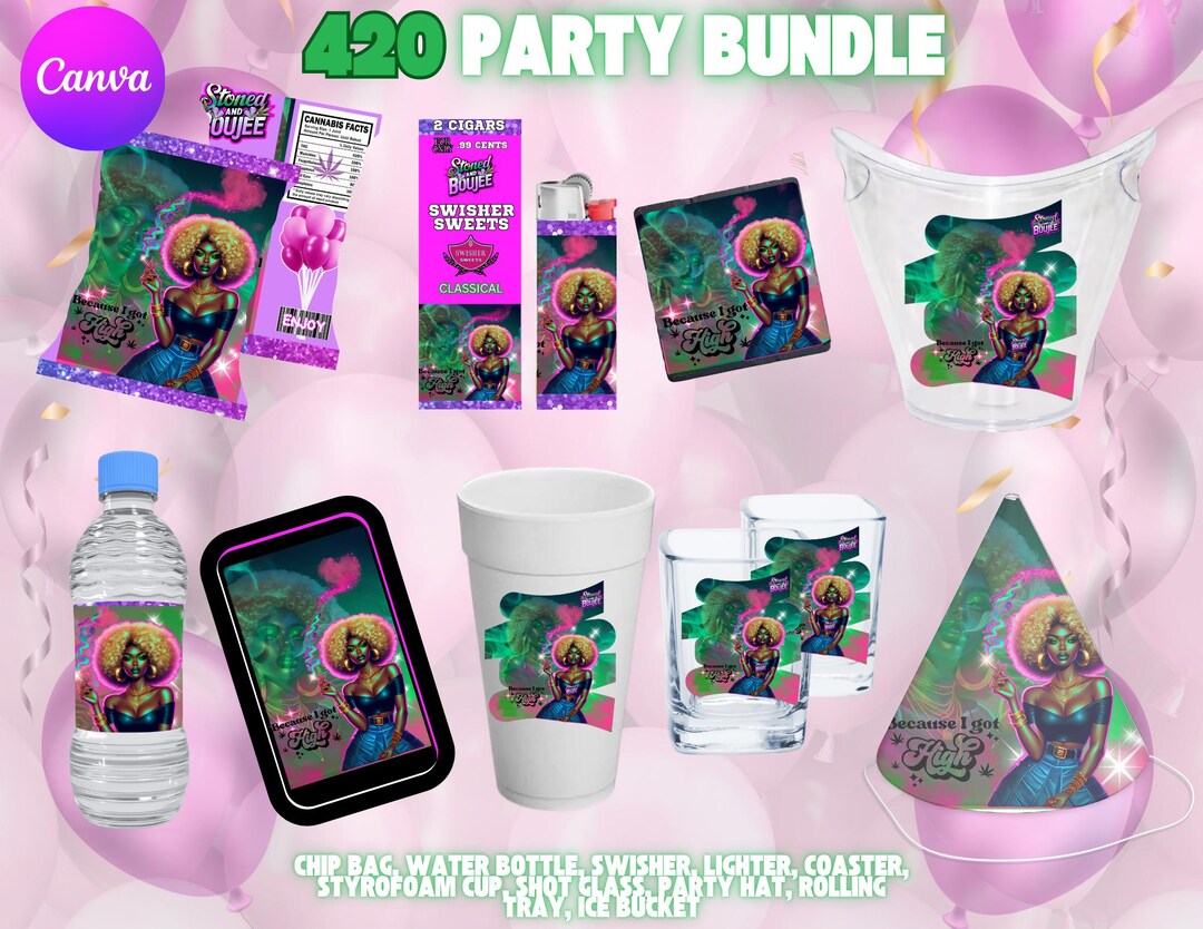 Editable 420 Party Bundle, Cannabis Theme, DIY Canva Templates (digital ...