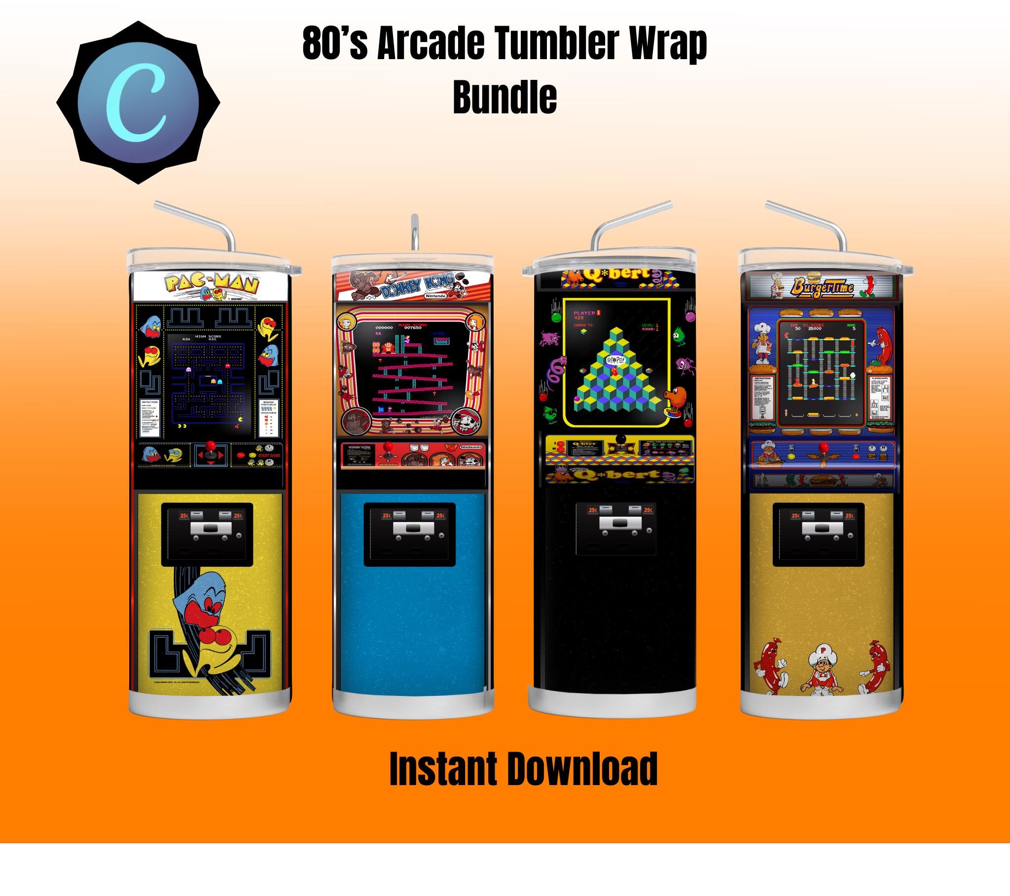 80s Arcade Tumbler Wrap: Retro Game Design (digital File) - Etsy