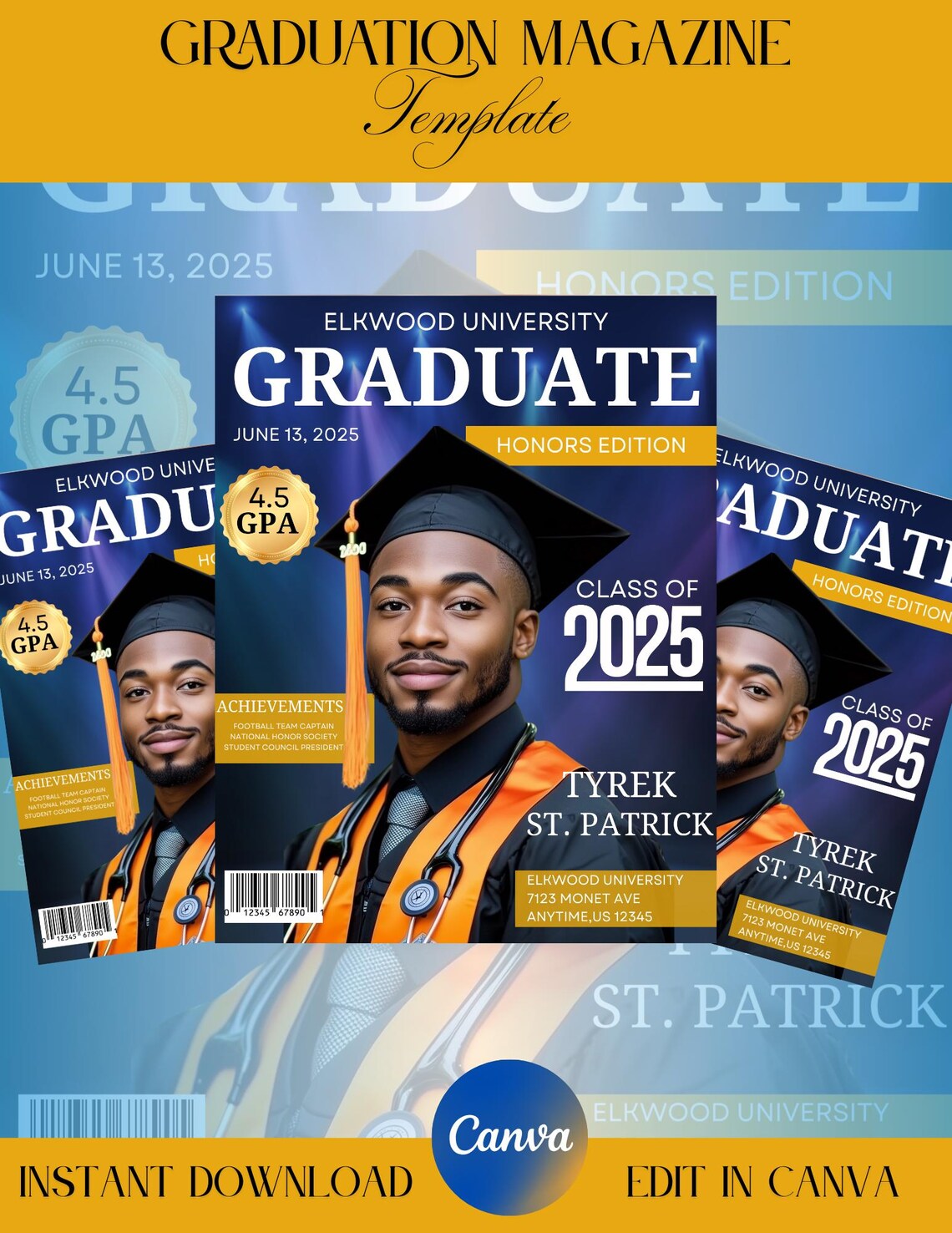 Editable Graduation Magazine Template | Canva Template | Instant ...