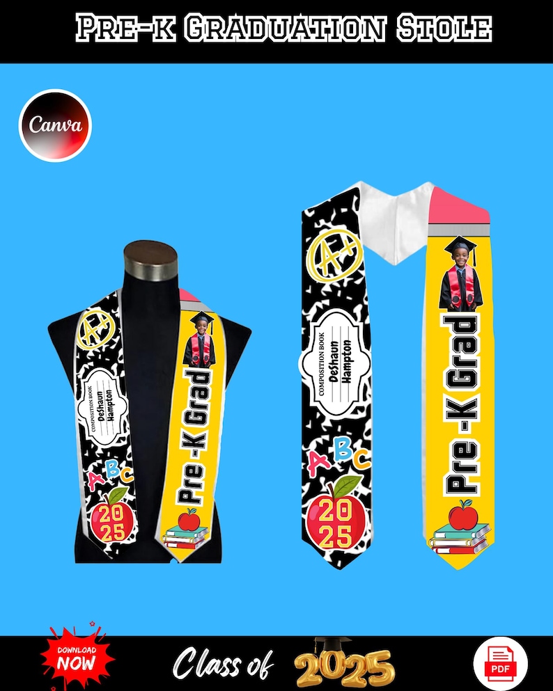 Pre-k Graduation Stole Template: Editable Canva Design (digital ...