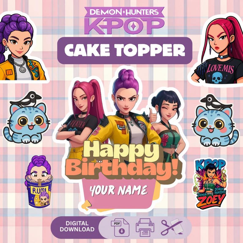 Editable Kpop Demon Hunters Cake Topper & Cupcake Toppers, Party ...