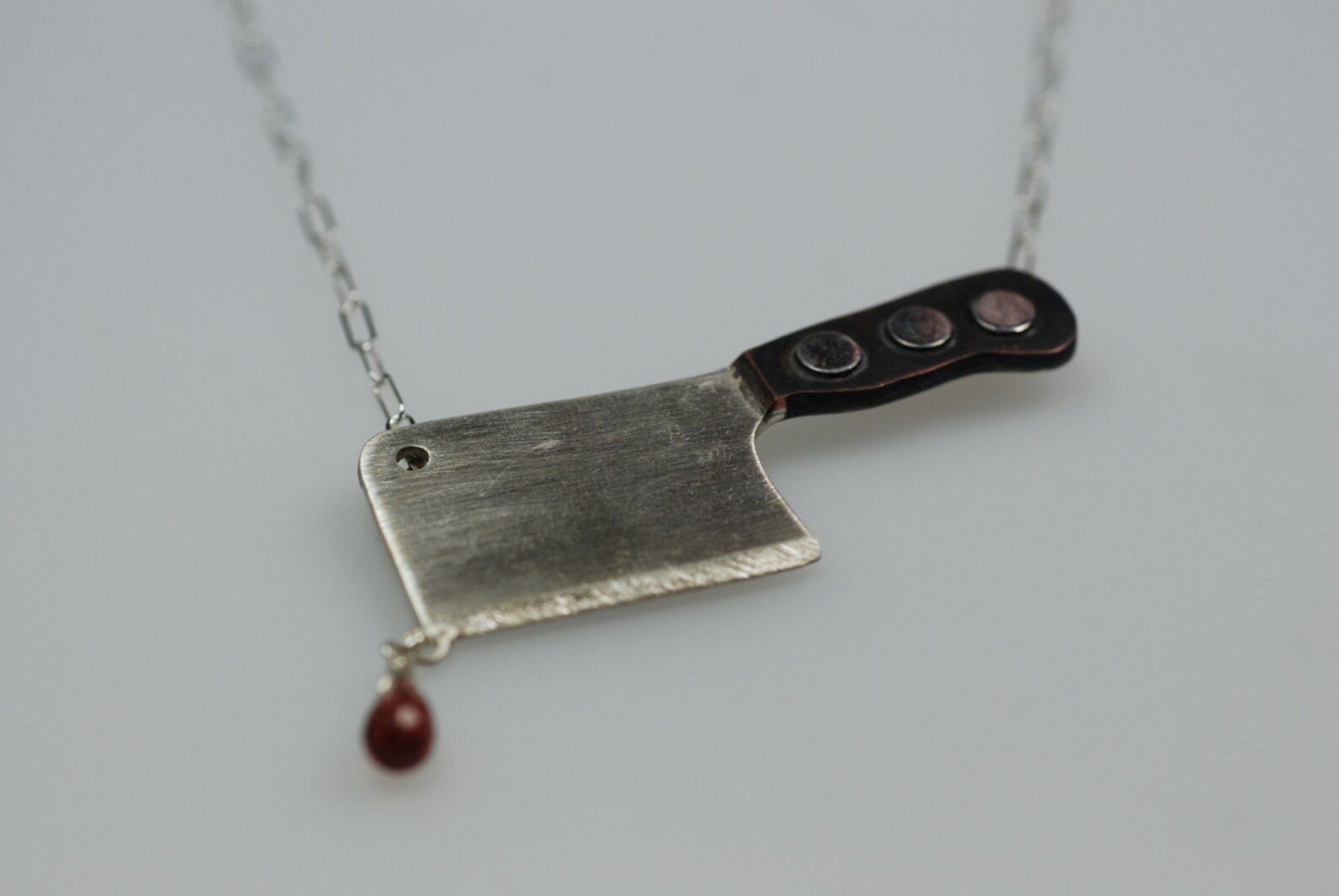 Meat Cleaver Pendant With Garnet Briolette Blood Drop - Etsy