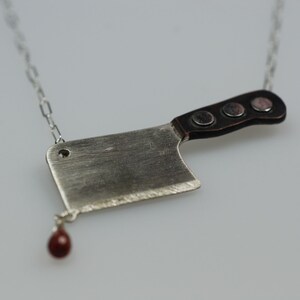 Meat Cleaver Pendant With Garnet Briolette Blood Drop - Etsy