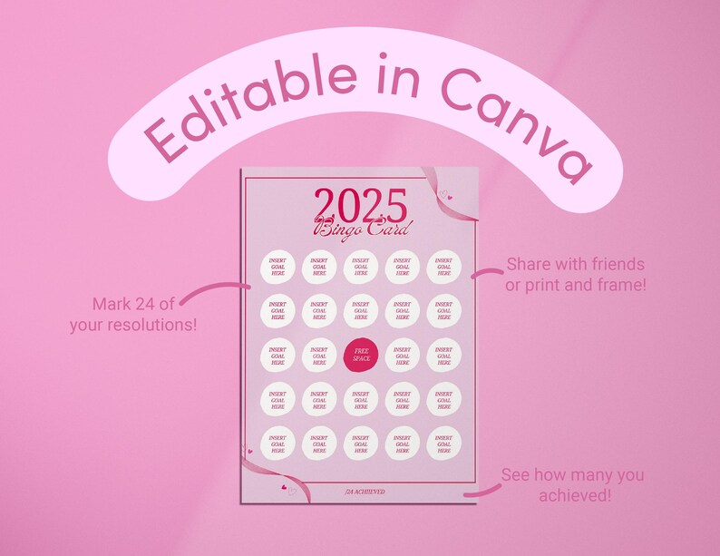 2025 Bingo Card | New Year Goals| Digital Goal Tracker| Vision Board ...