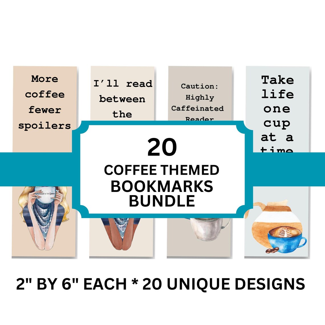 20 Coffee Bookmarks Printable, Funny Quotes Bookmark Set, Bookmarks for ...