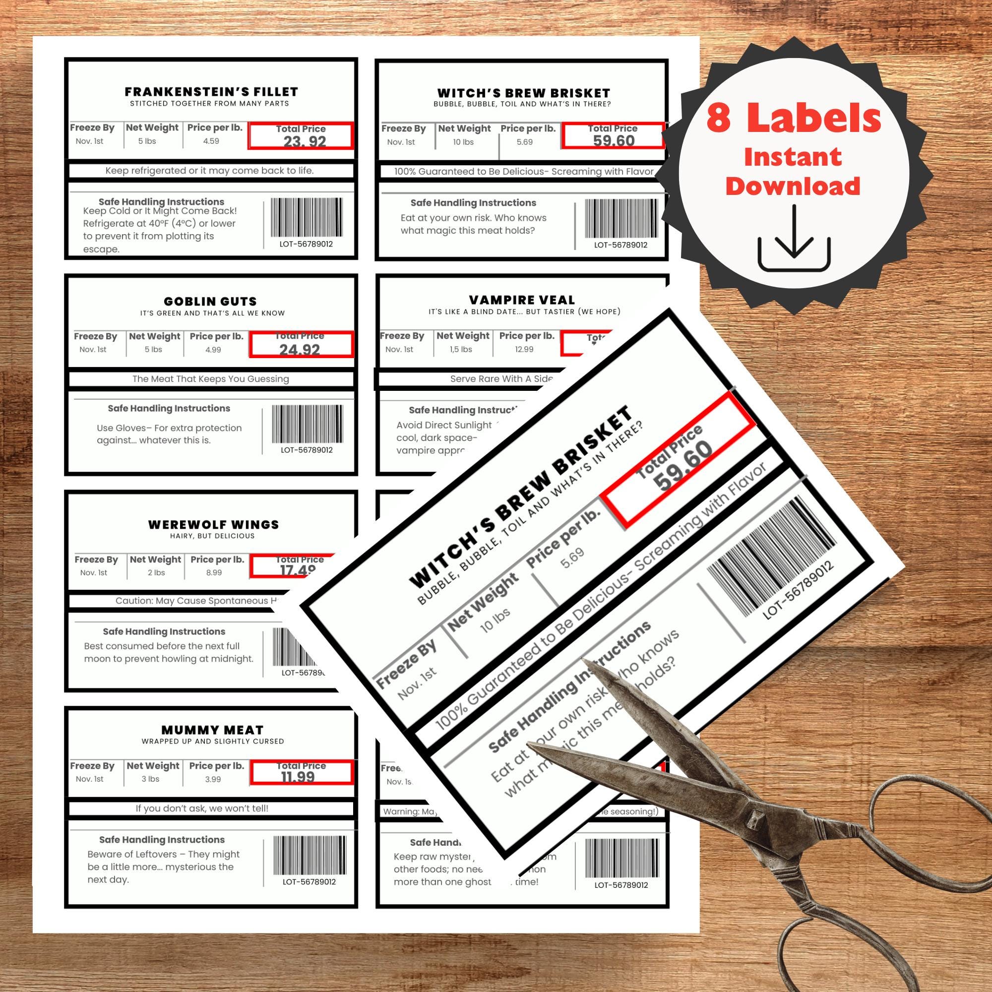 Printable Fake Meat Labels for Halloween, Halloween Meat Labels ...