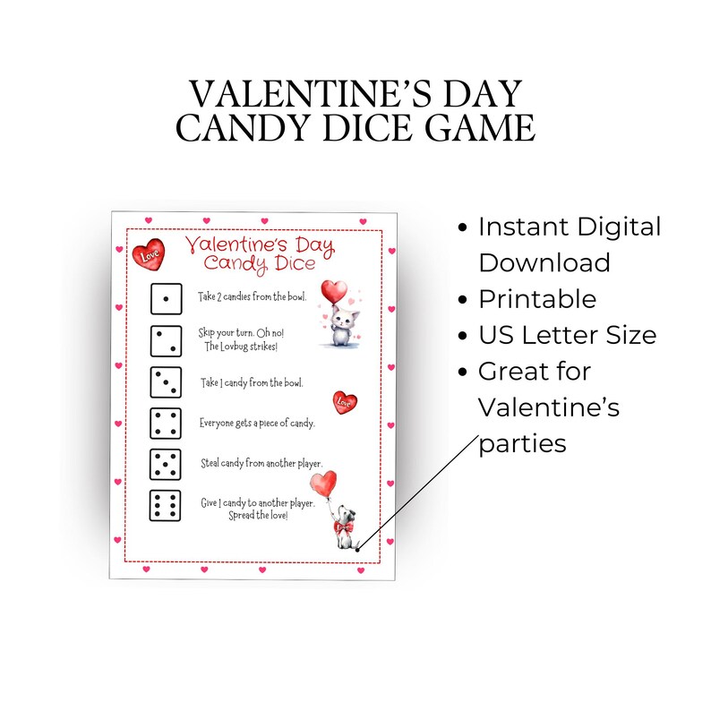 Printable Valentine's Day Candy Dice Game, Classroom Games, Valentines ...