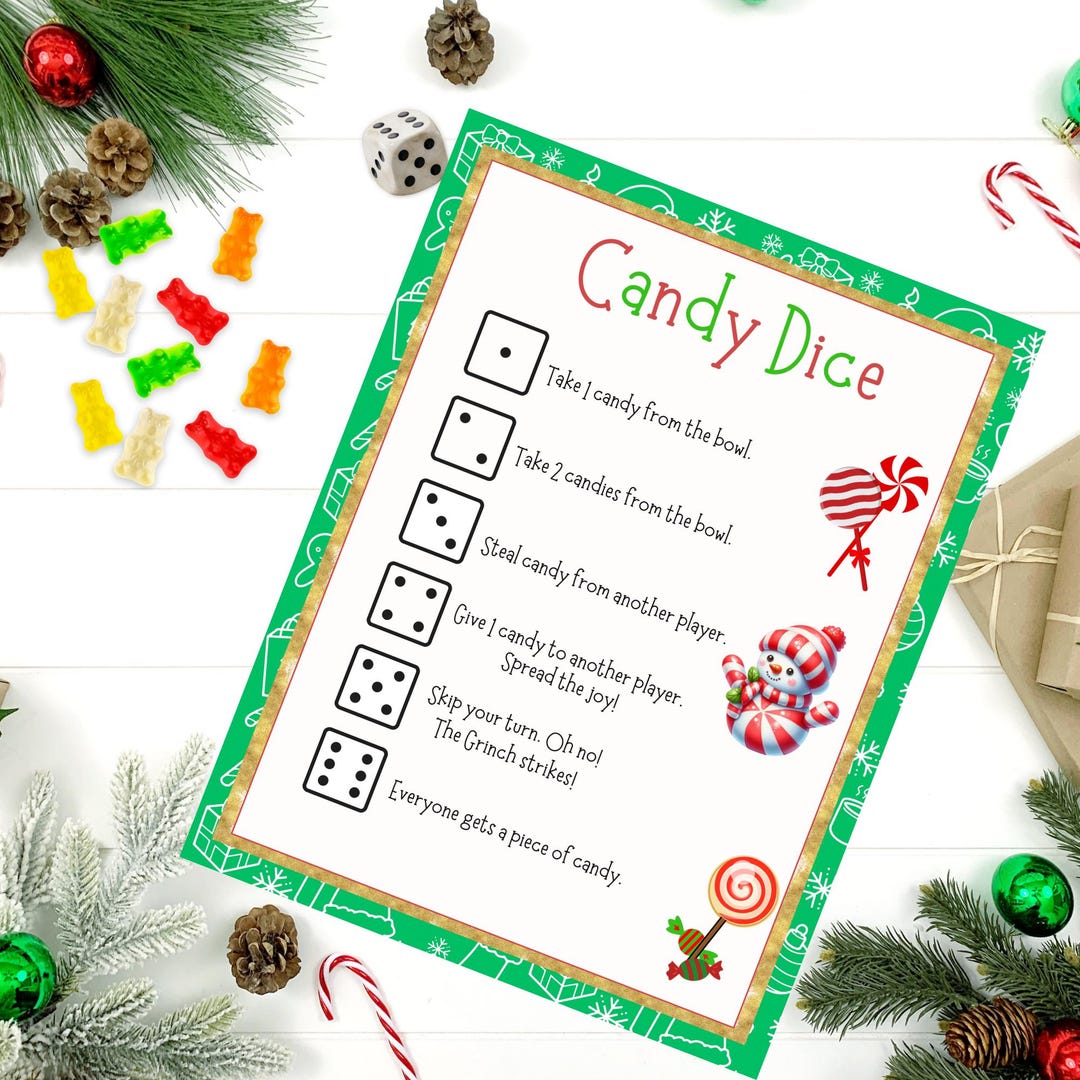 Christmas Candy Dice Game Printable, Christmas Party Game, Christmas ...