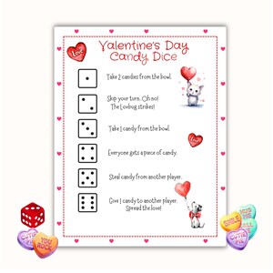 Printable Valentine's Day Candy Dice Game, Classroom Games, Valentines ...