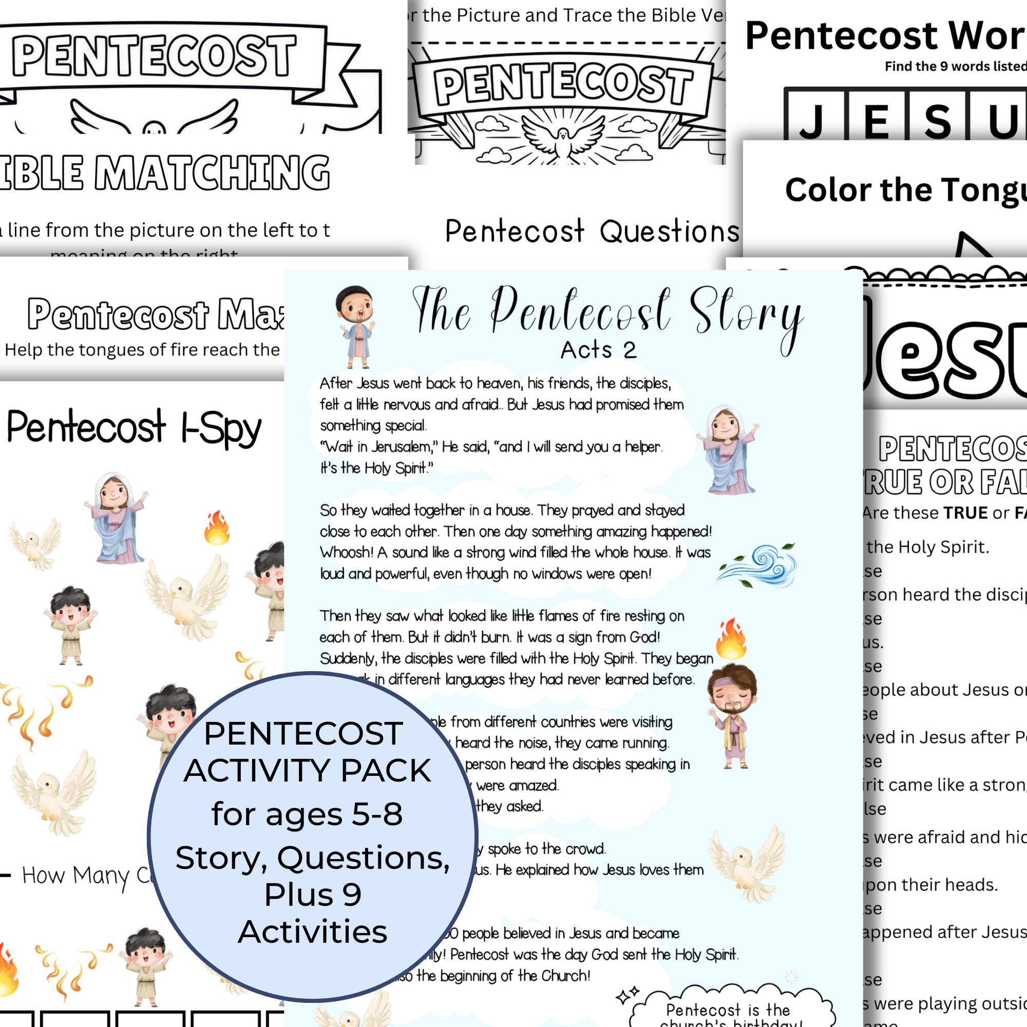 Pentecost Activities for Kids Printable Bundle, Bible Story ...