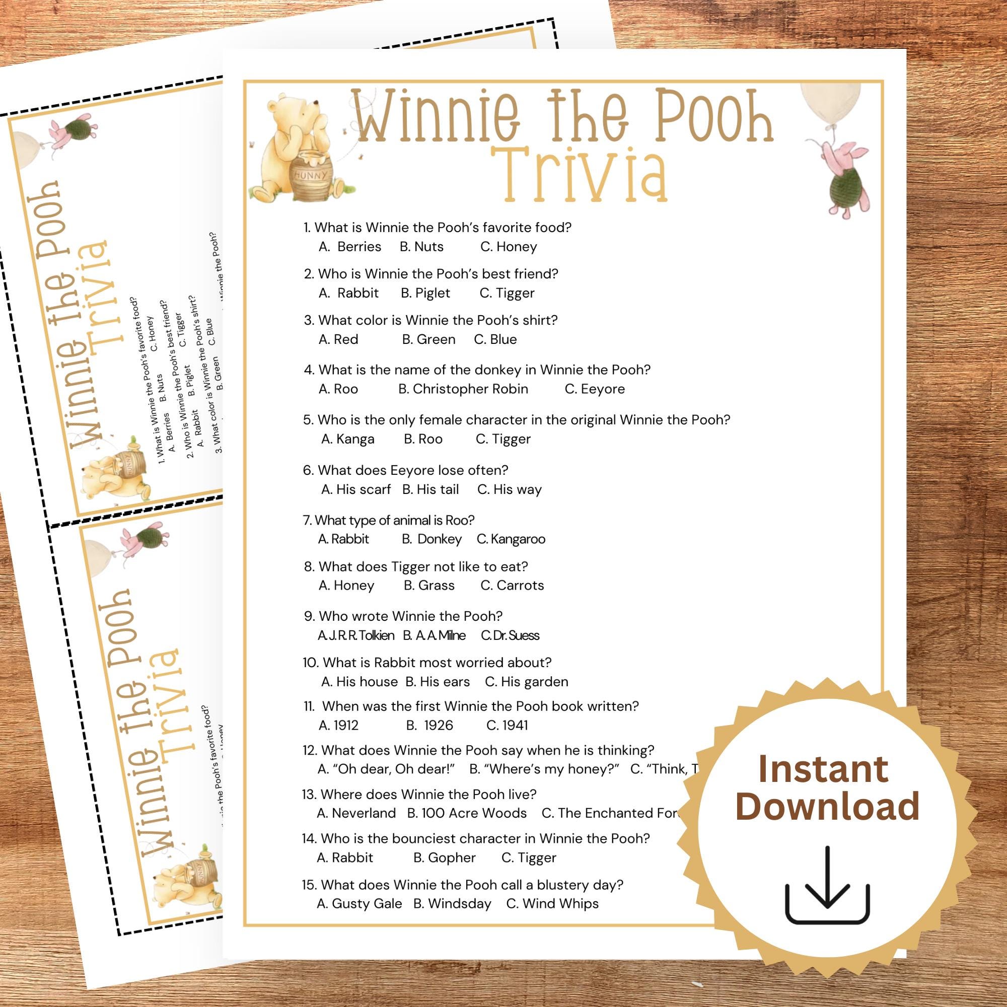Printable Winnie the Pooh Trivia Game, Winnie the Pooh Baby Shower ...
