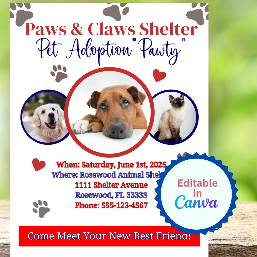 Editable Pet Adoption Event Flyer Template, Adopt a Pet Event Flyer ...