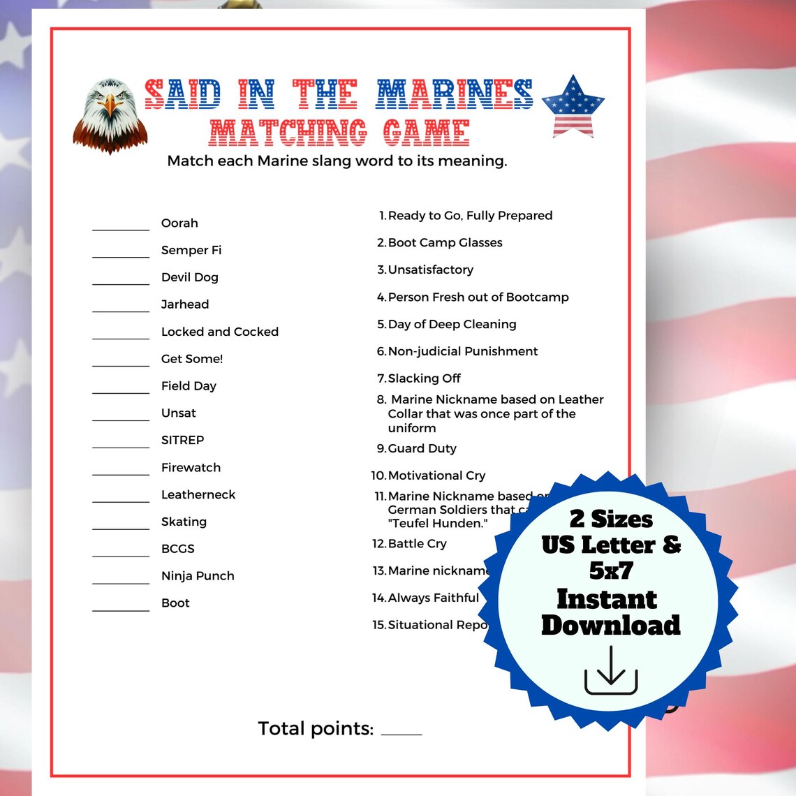 Patriotic Said in the Marines Matching Game Printable, Memorial Day ...