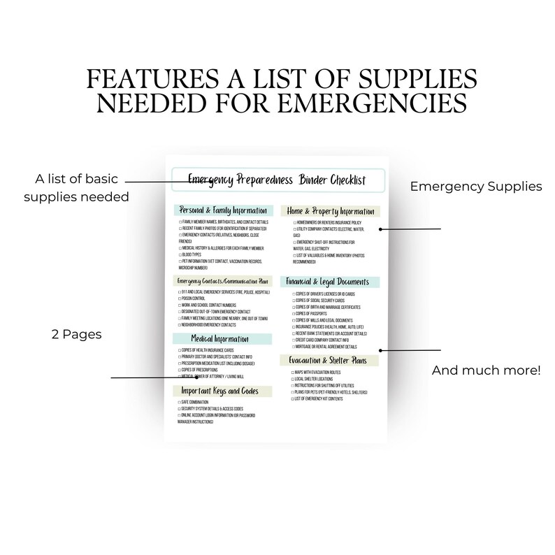 Emergency Preparedness Binder Checklist Printable, Disaster Preparedness Checklist, Emergency ...