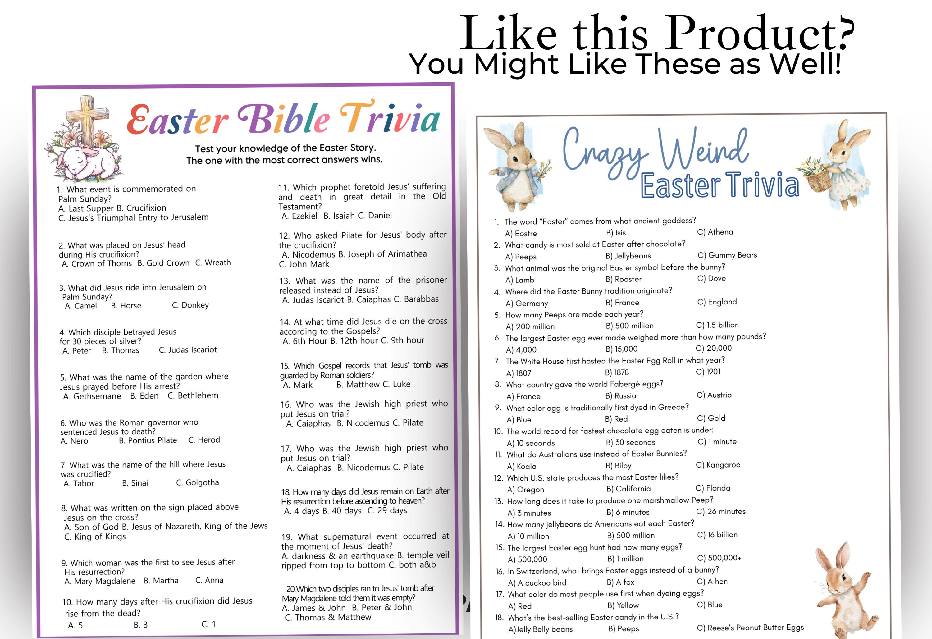 Hard Easter Bible Trivia Game, Advanced Christian Easter Quiz, Easter ...