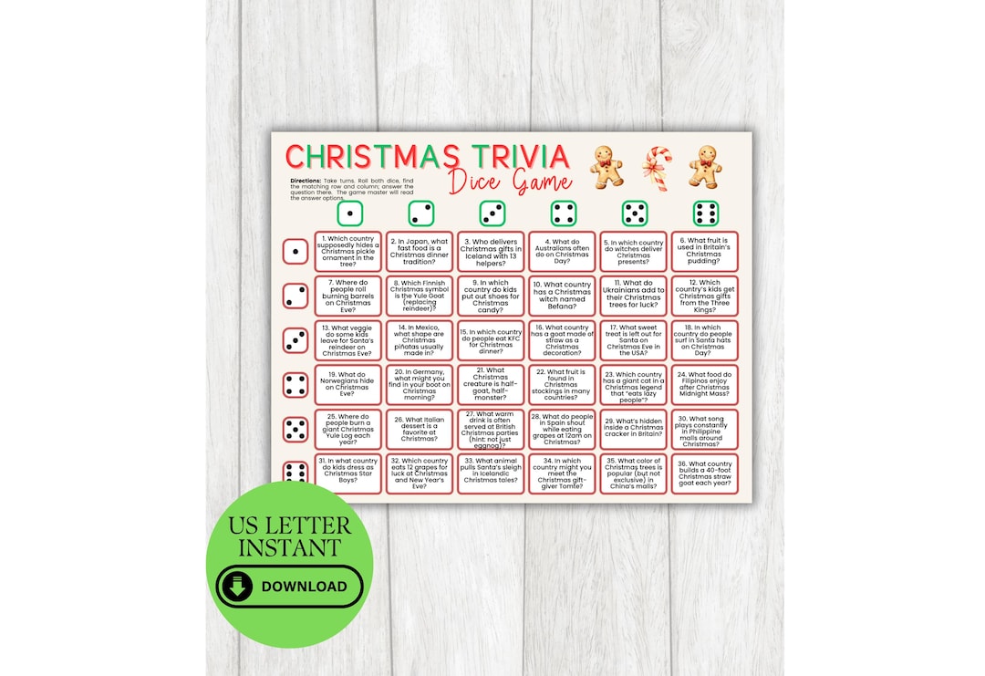 Christmas Trivia Dicebreaker Game Printable, Christmas Party Game ...