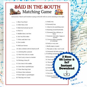 Said in the South Southern Sayings Matching Game Printable, Funny ...