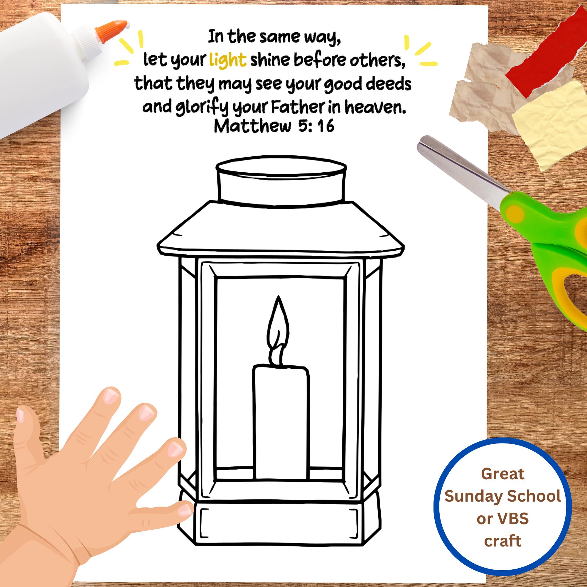 Let Your Light Shine" Torn Paper Lantern Craft Printable, Sunday School ...