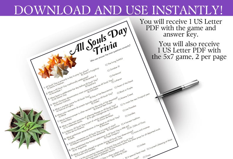 All Souls' Day Trivia Game Printable, All Souls Day Classroom Game ...