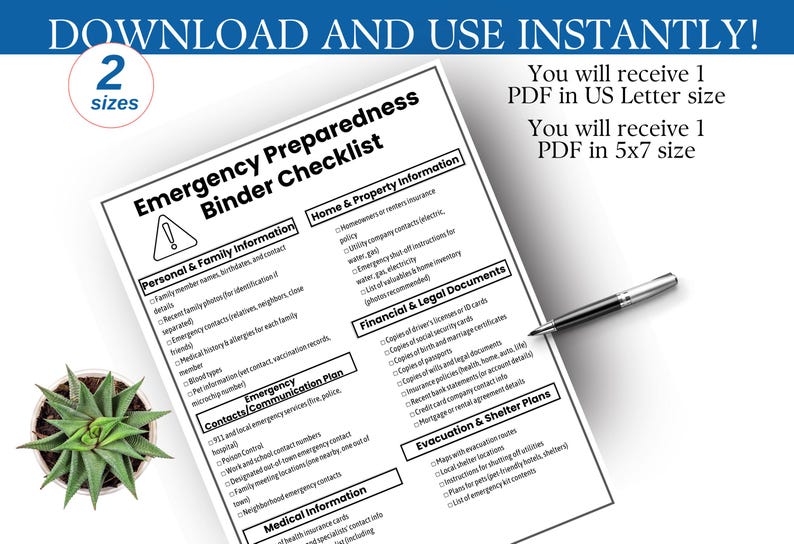 Home Emergency Binder Checklist Printable, Emergency Preparedness ...