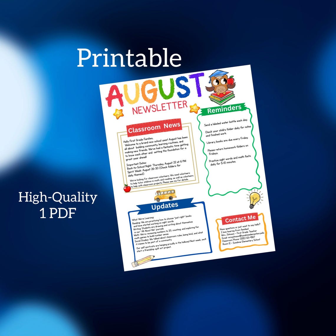 Editable August Newsletter Template Printable, PTO, PTA, Classroom ...