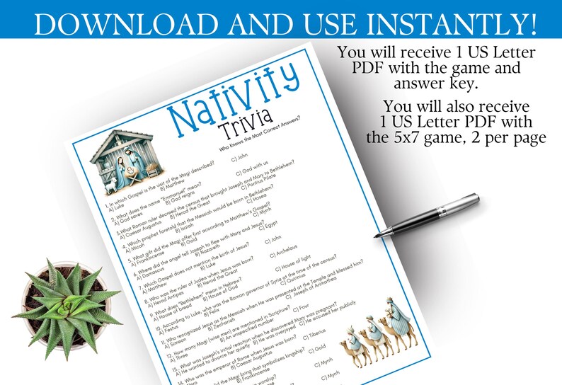 Hard Nativity Trivia Game Printable, Christmas Bible Quiz for Adults ...