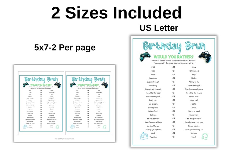 Bruh Birthday Party Game Printable, Birthday Boy Would You Rather, Teen ...