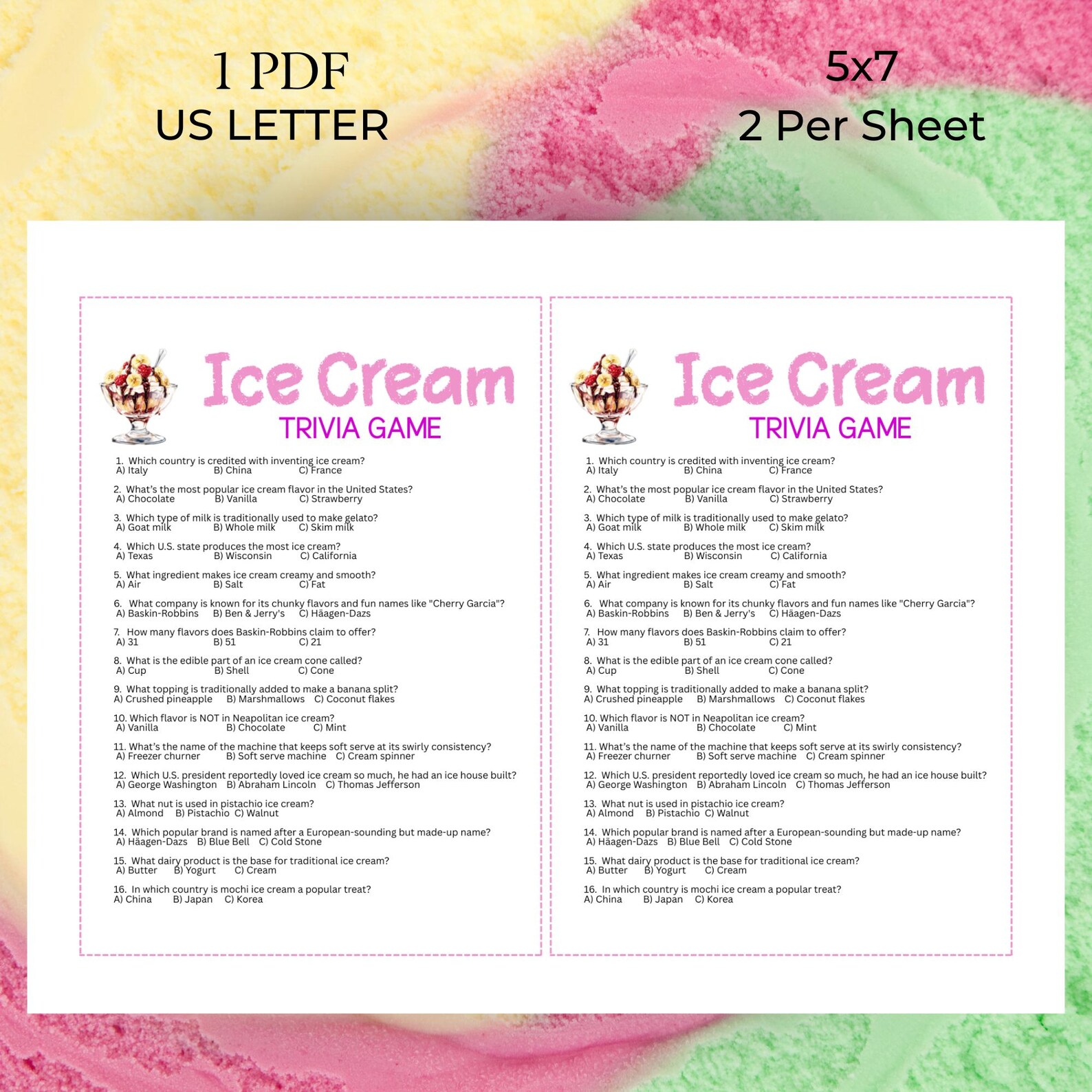 Ice Cream Trivia Game, National Ice Cream Day Party Game, National Ice ...