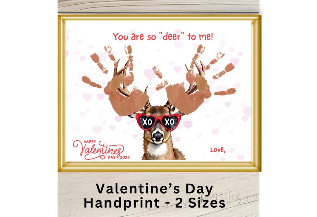 Camo Deer Valentine Handprint Craft Printable, Kids Valentine Art ...