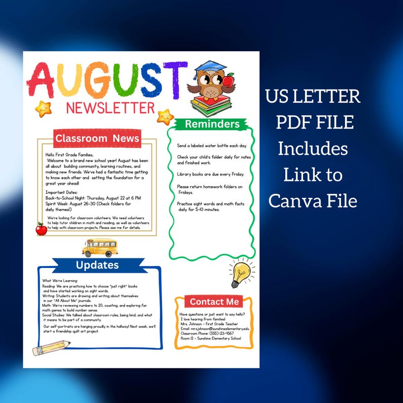 Editable August Newsletter Template Printable, PTO, PTA, Classroom ...