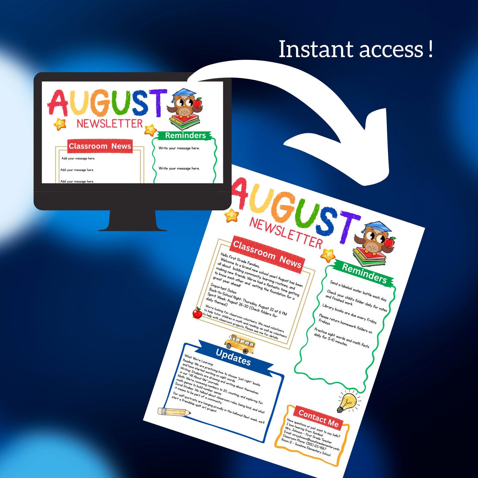 Editable August Newsletter Template Printable, PTO, PTA, Classroom ...