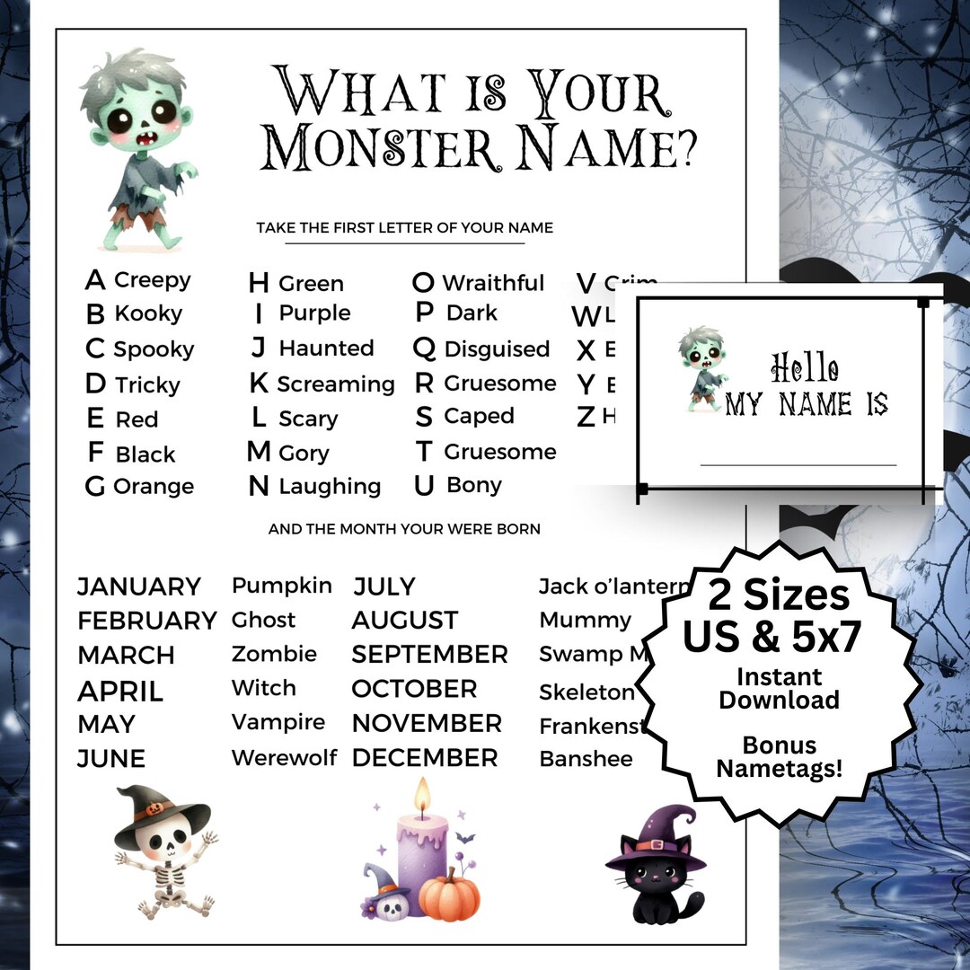 What’s Your Monster Name Game, Printable Halloween Party Game ...