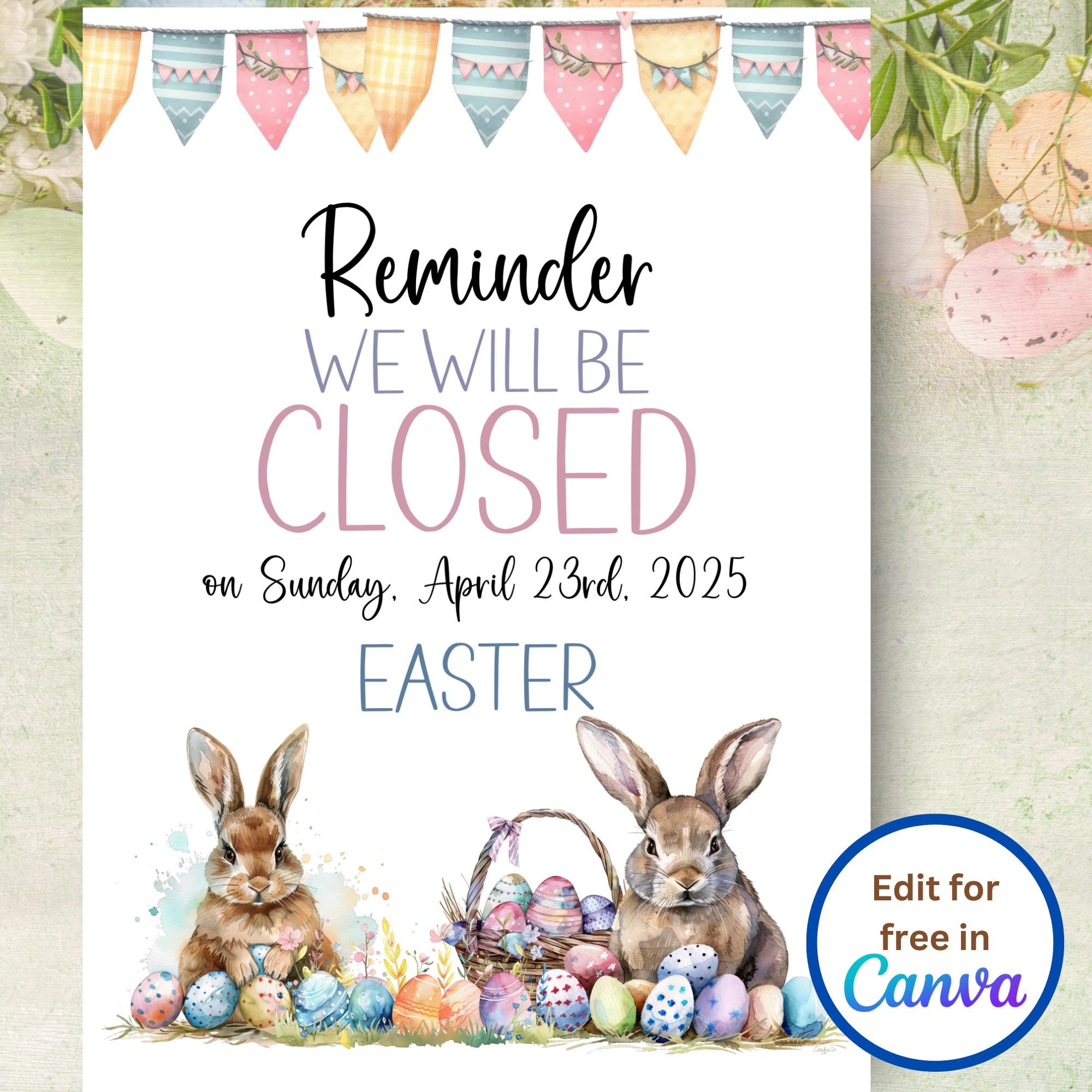 Editable Closed for Easter Business Sign, Printable Closed for Easter ...