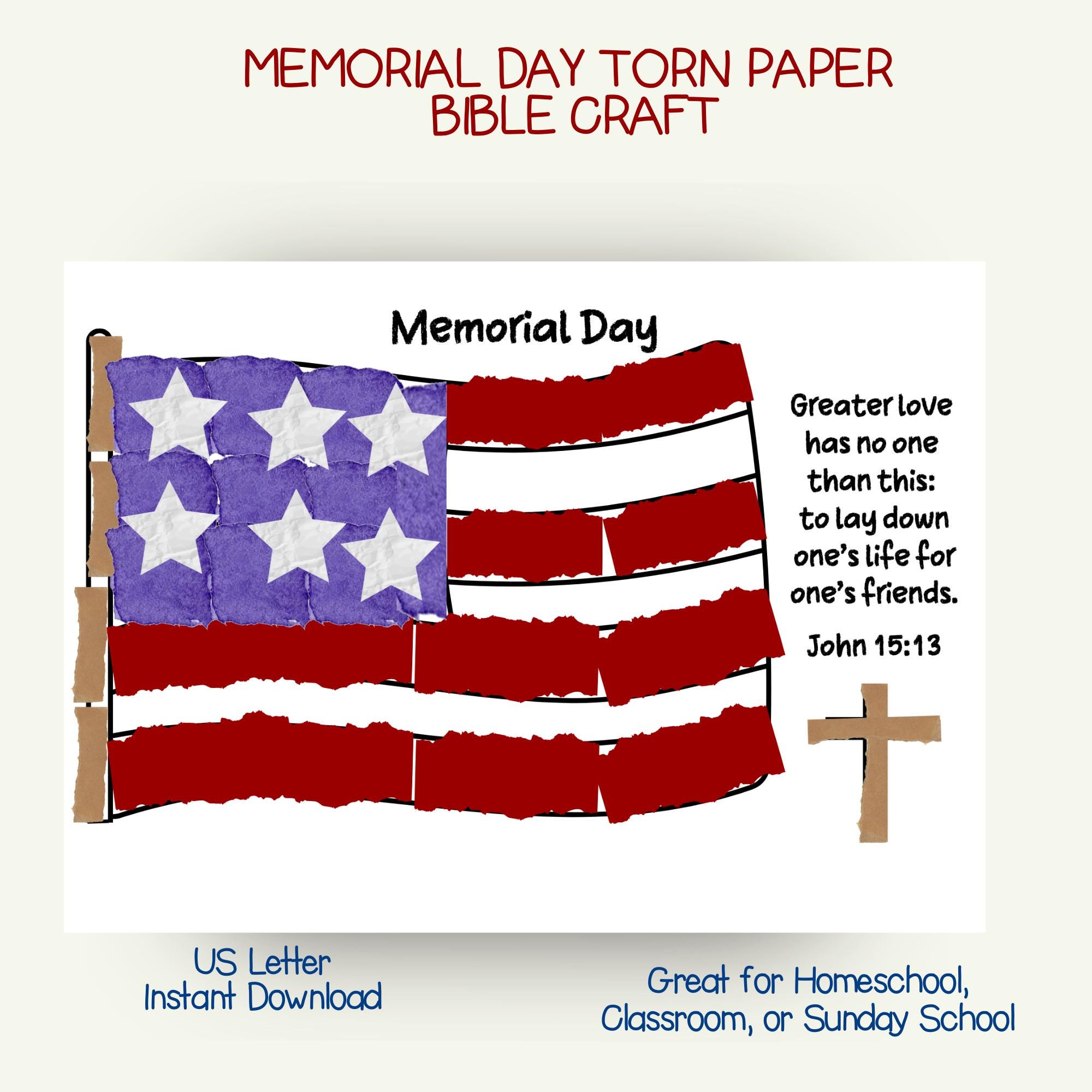 Memorial Day Bible Craft Printable, Easy Vacation Bible School Craft ...