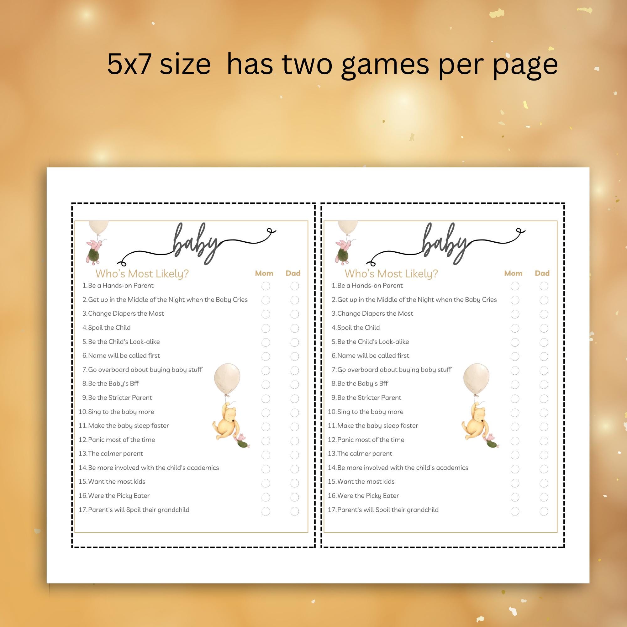 Printable Winnie the Pooh Baby Shower Game, Who's Most Likely Baby ...