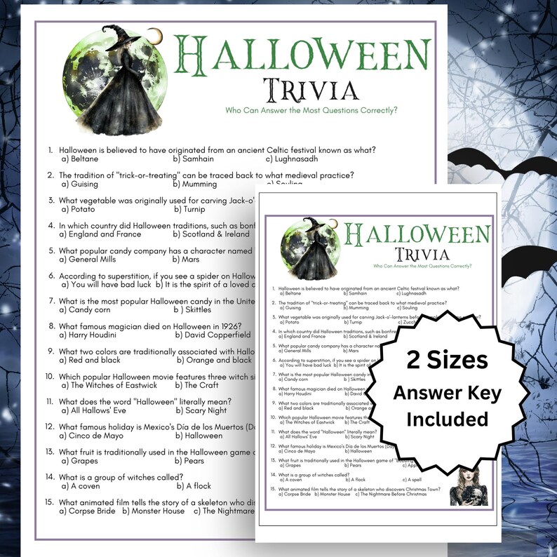 Halloween Trivia Game Printable, Halloween Quiz Game Printable ...