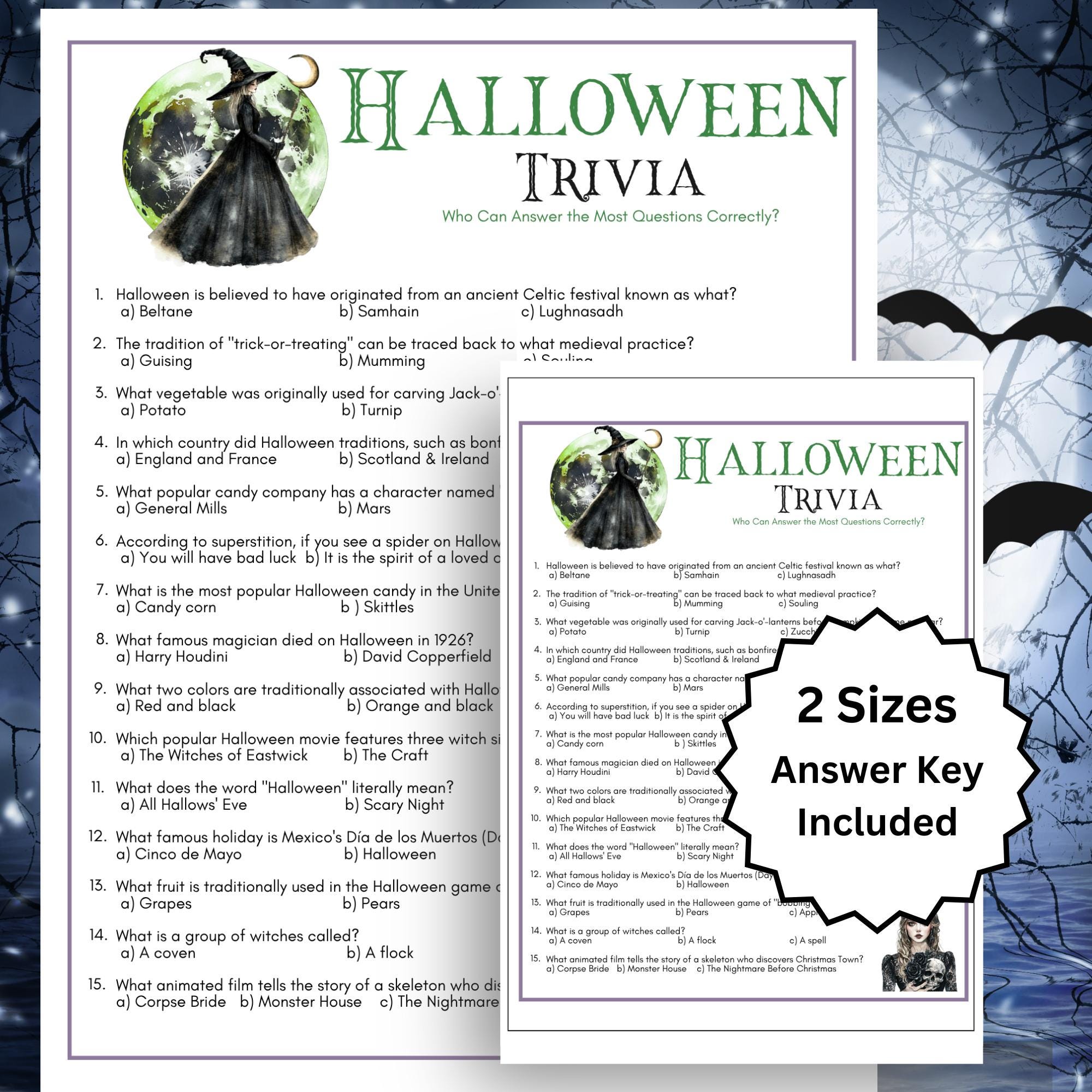 Halloween Trivia Game Printable, Halloween Quiz Game Printable ...