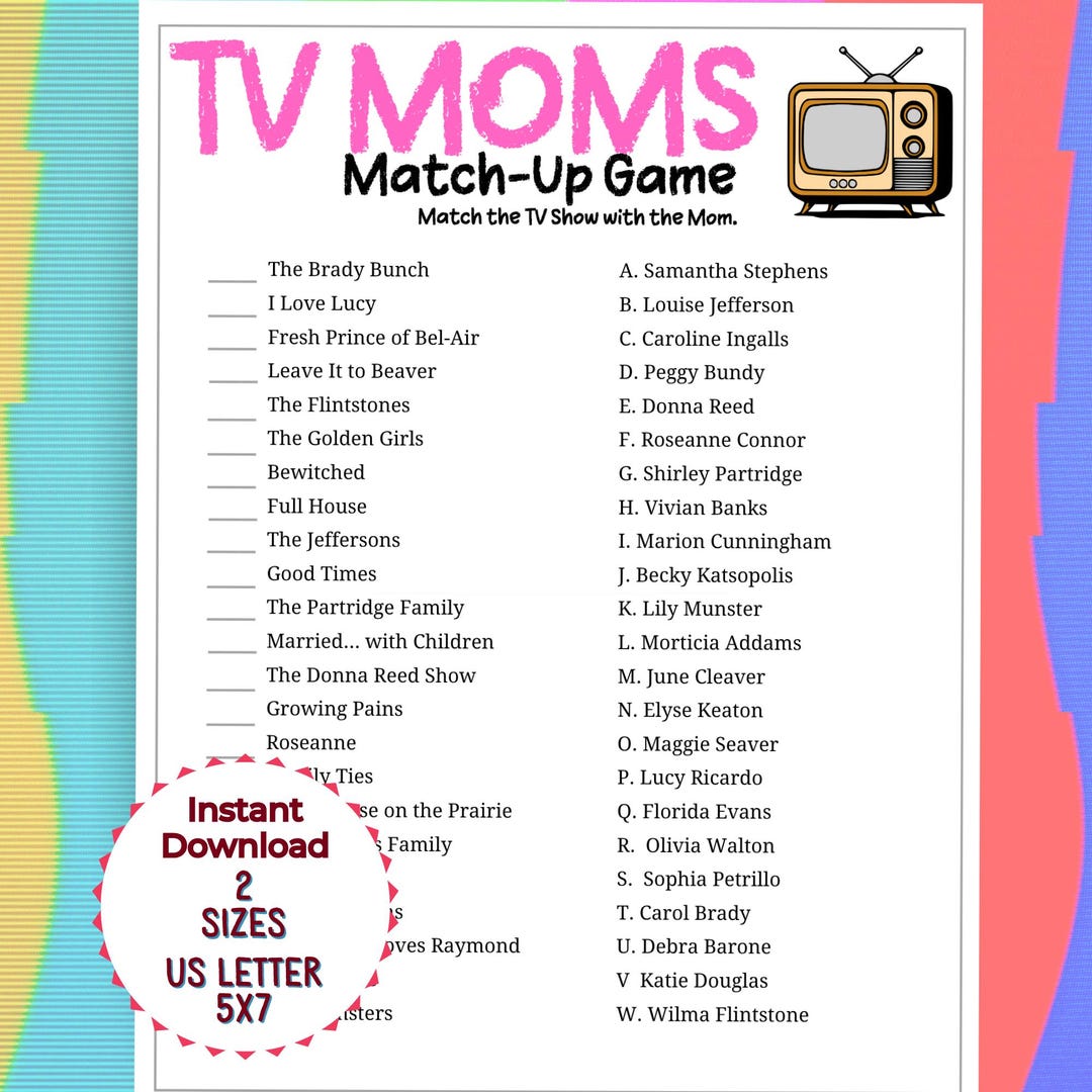 Classic Tv Moms Matching Game Printable, TV Mom Game, TV Trivia Game ...