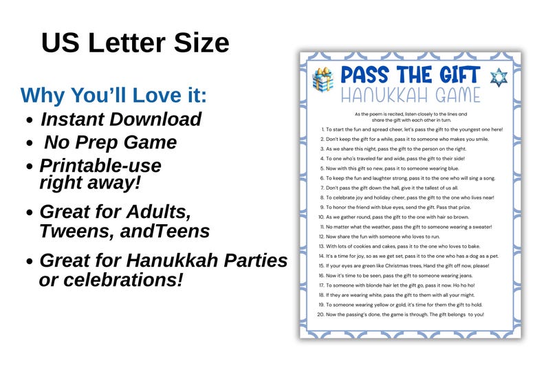 Hanukkah Pass the Gift Game, Pass the Present Game, Hanukkah Pass the ...