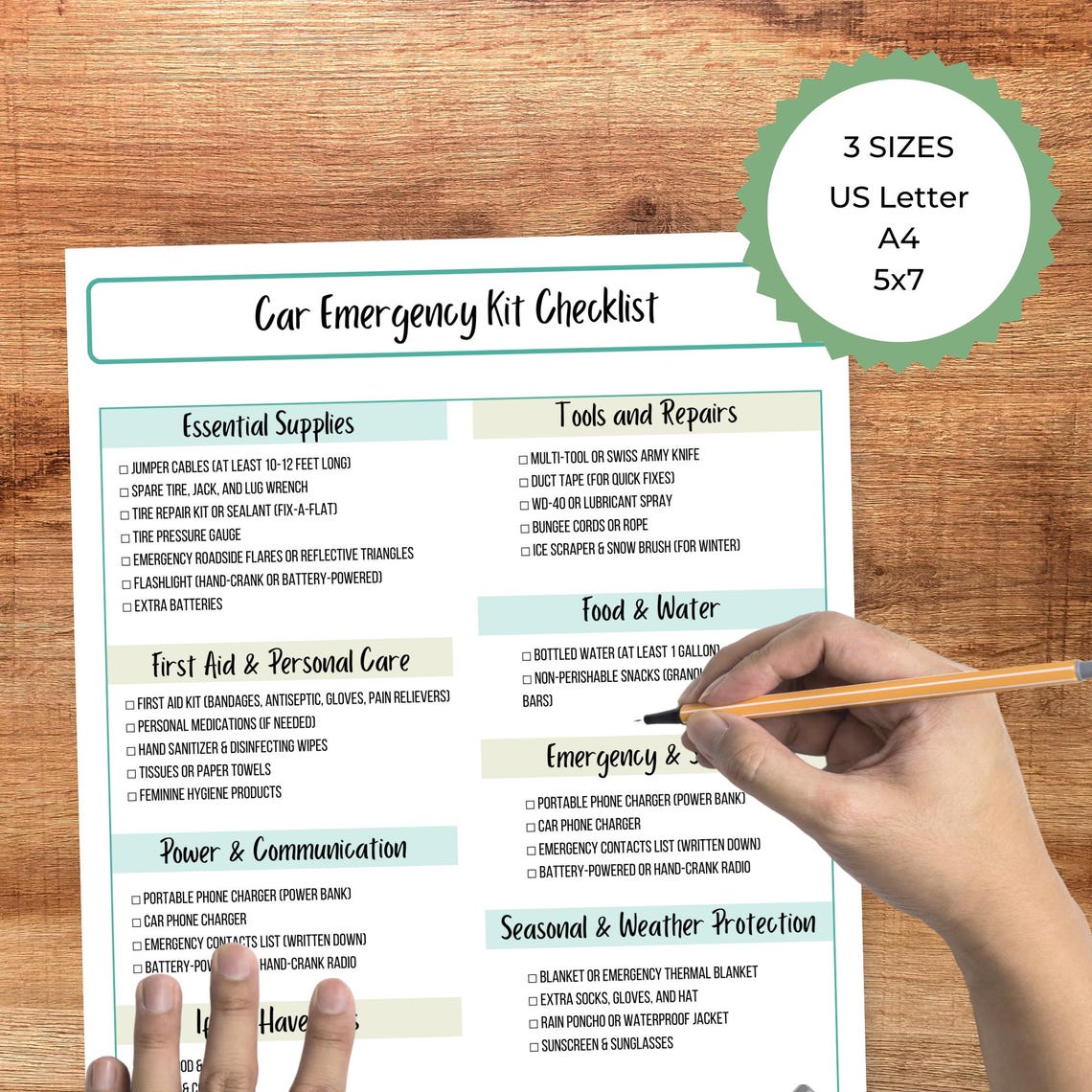 Car Emergency Kit Checklist Printable, Vehicle Emergency Kit Checklist ...