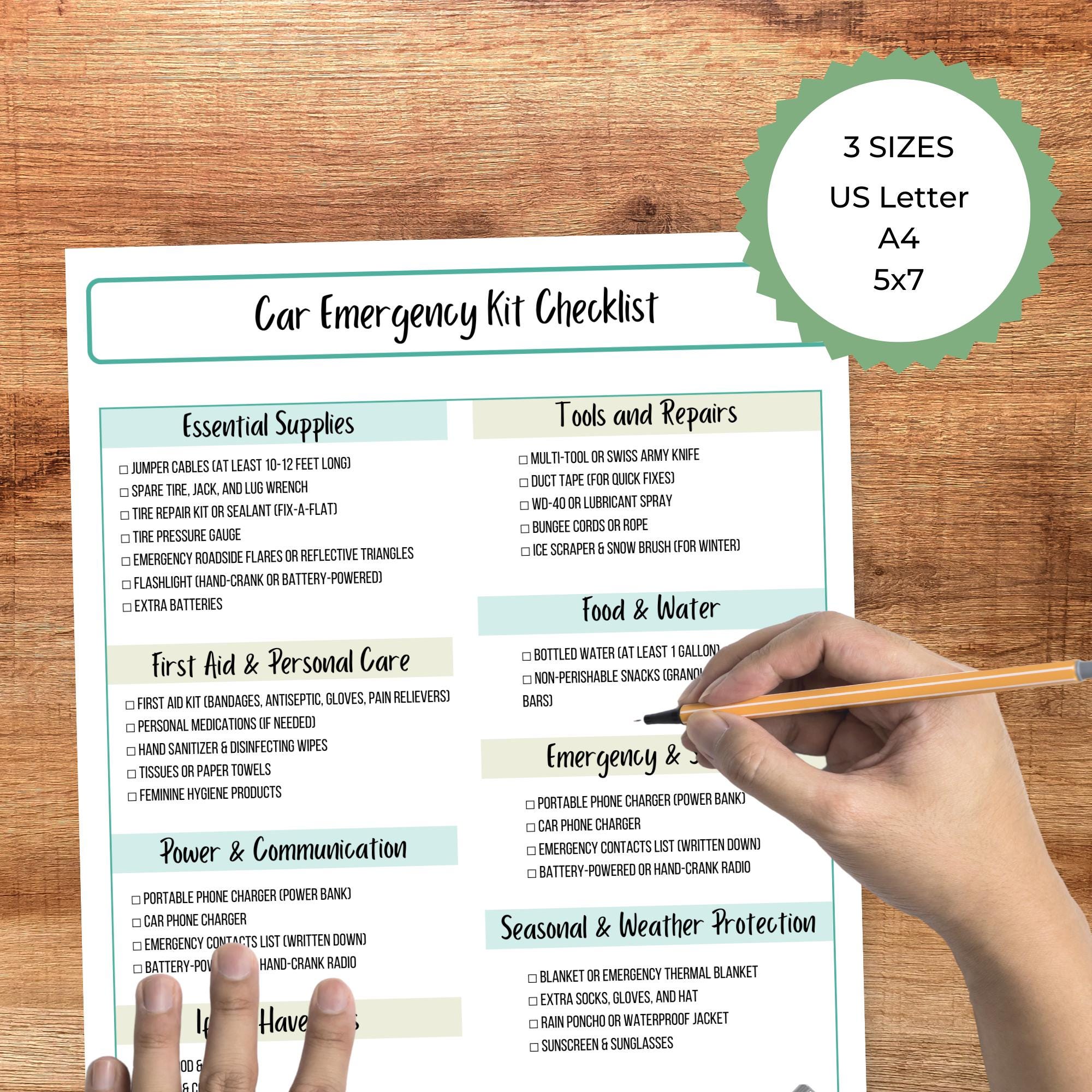 Car Emergency Kit Checklist Printable, Vehicle Emergency Kit Checklist ...