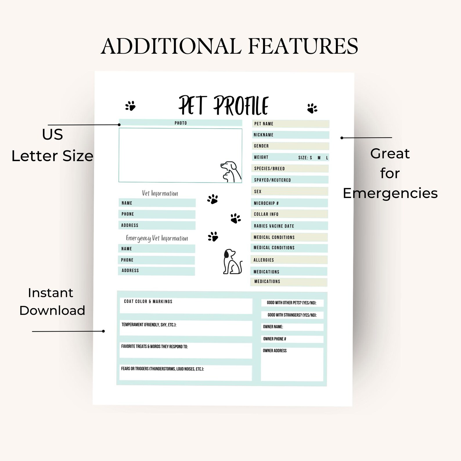 2 Page Pet Record Sheet Printable, Pet Vaccination Record, Pet Health ...